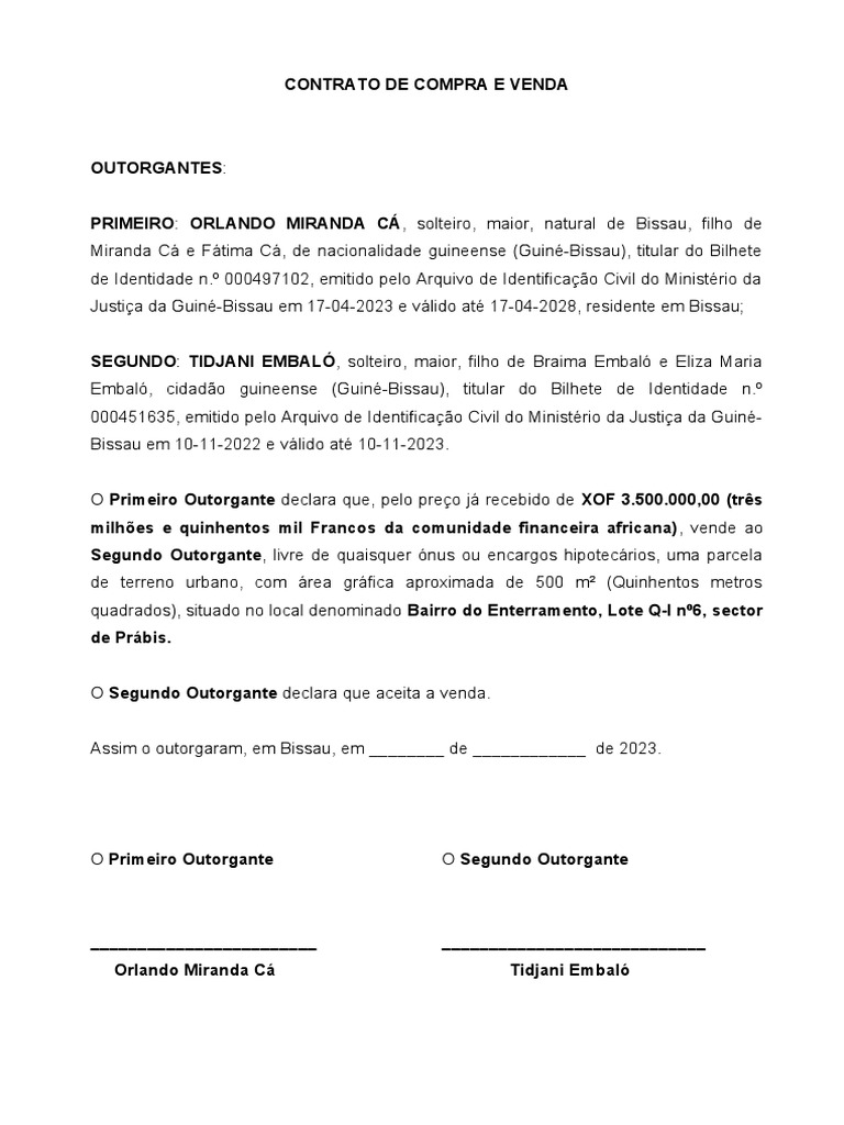 Contrato de Compra e Venda de Terreno (MINUTA) | PDF