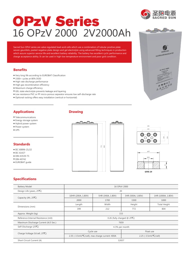 OPzV 2000 Battery Specifications | PDF | Electrical Engineering ...