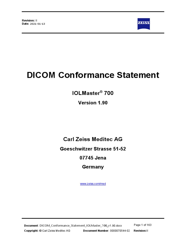 Dicom Conformance Statement Iolmaster 700 V1 90 V2 Pdf Computing Information Science