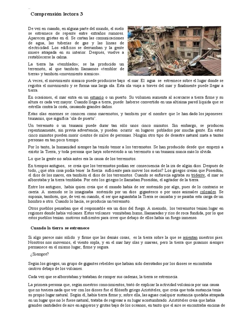 Comprensión Lectora 3 | PDF | Tsunami | Temblores