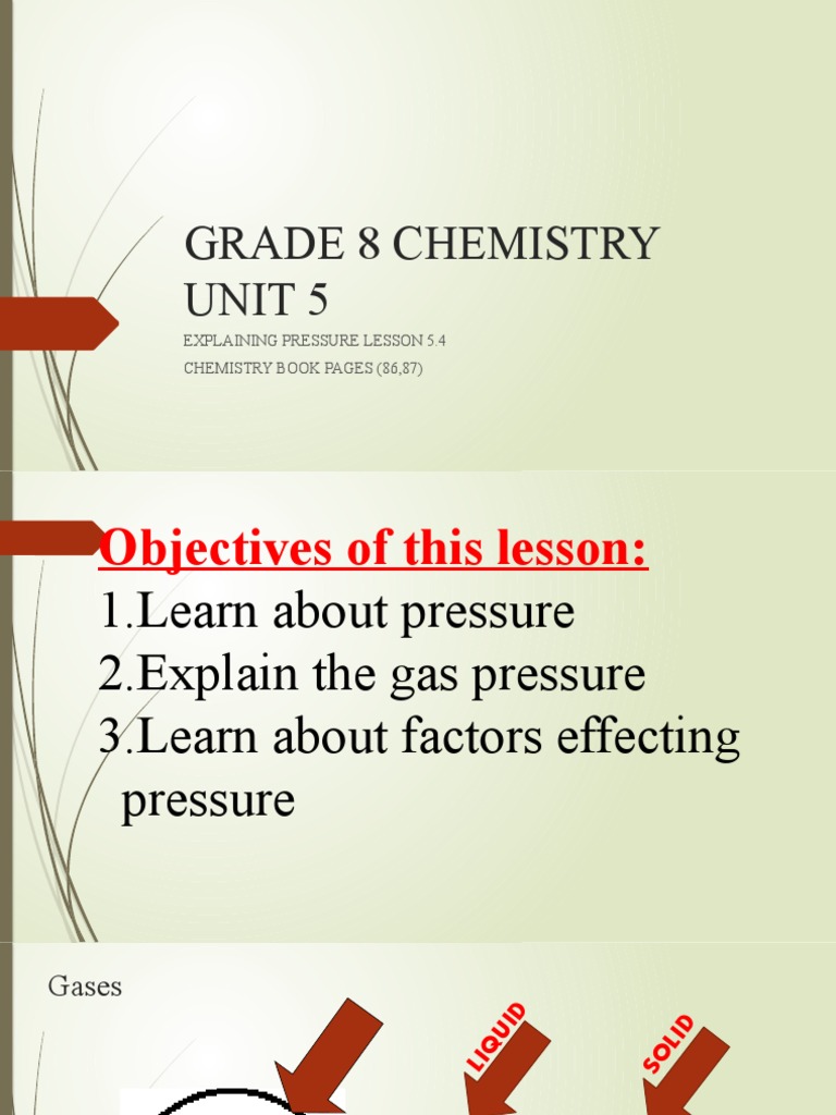 GRADE 8 CHEMISTRY Explaining Pressure | PDF | Gases | Pressure