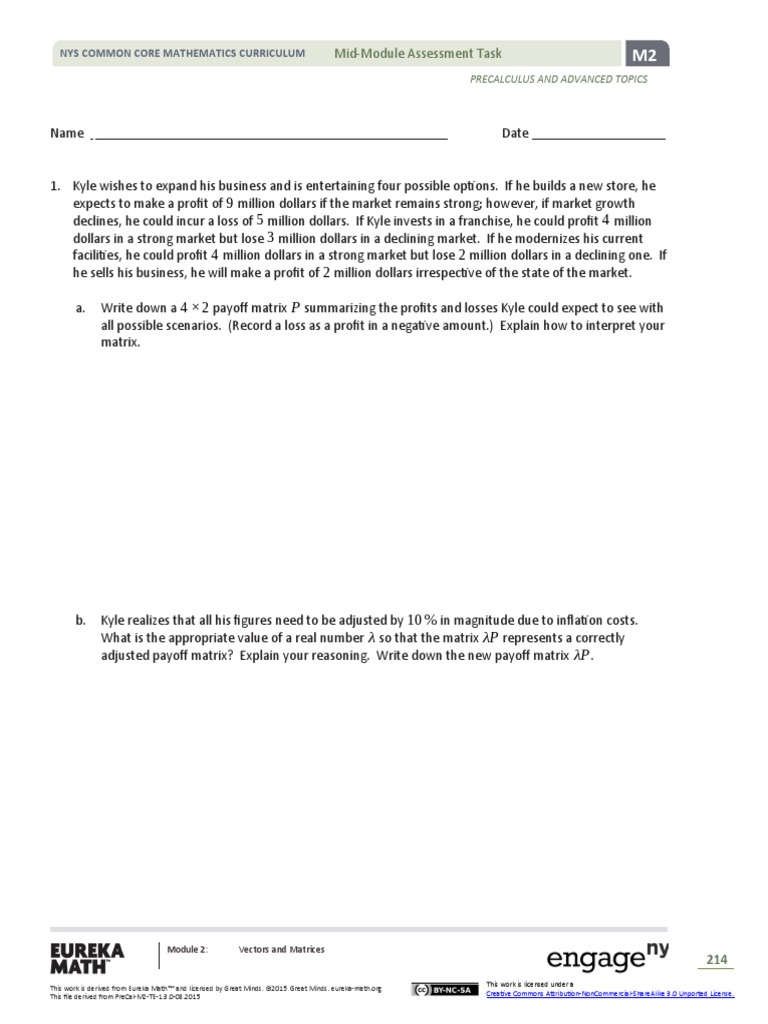 Precalculus m2 Mid Module Assessment | PDF | Matrix (Mathematics) | Determinant