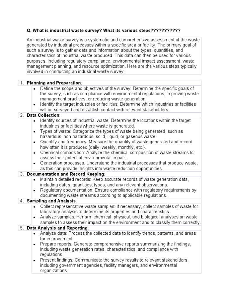 Q. What Is Industrial Waste Survey? What Its Various Steps ...