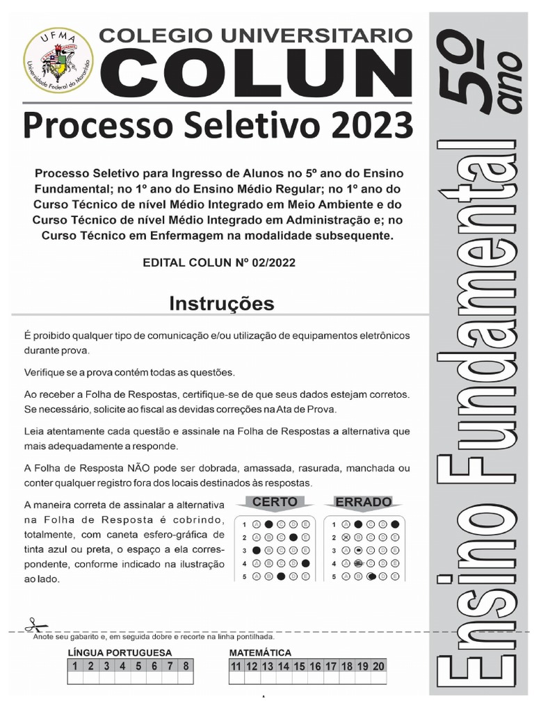 Prova 5 Ano Colun 2023 | PDF