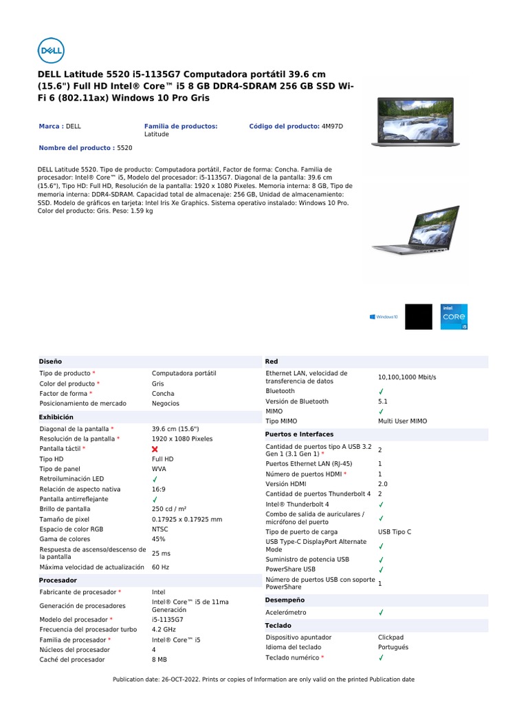 DELL Latitude 5520 | PDF | Microprocesador | Unidad de estado sólido