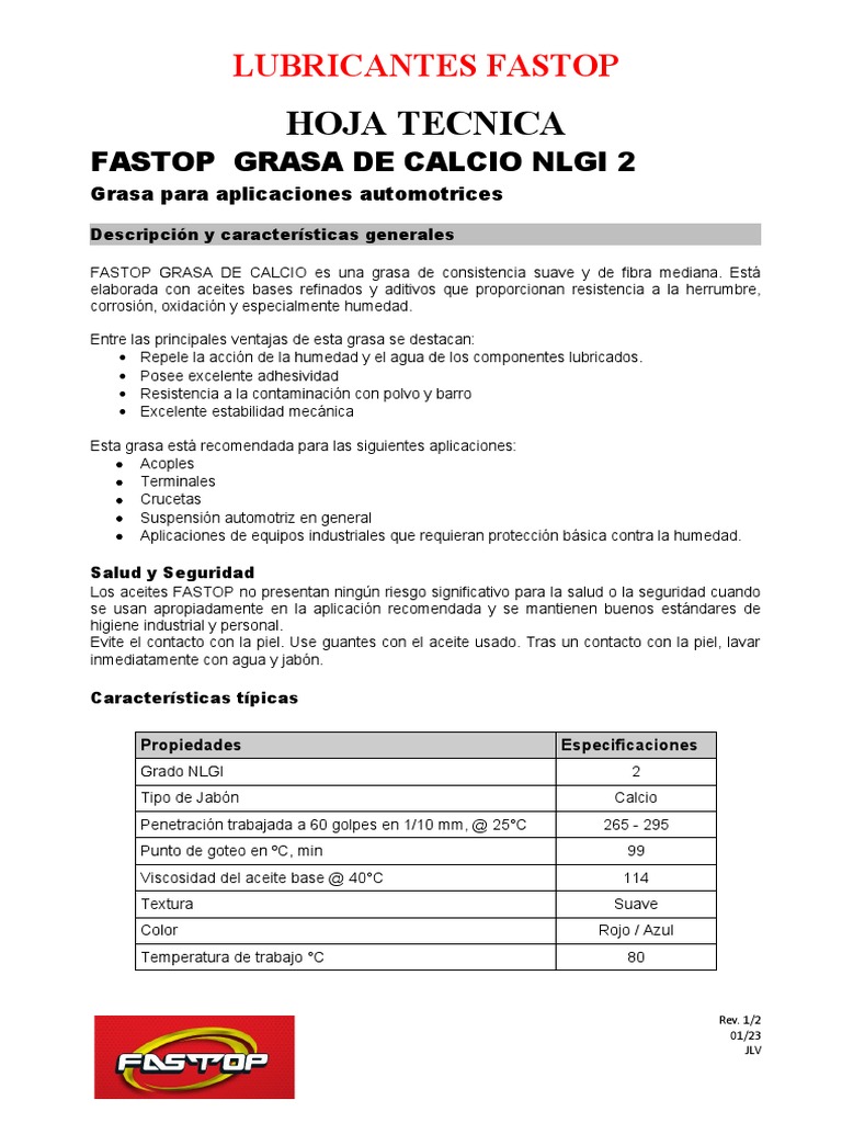 Hoja Tecnica Fastop Grasa de Calcio | PDF