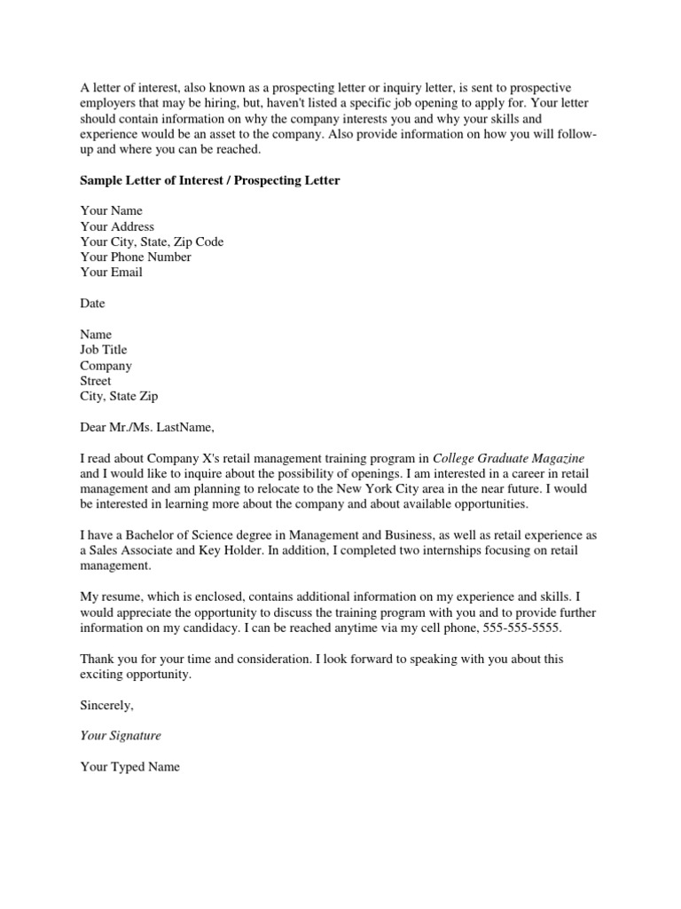 A Letter of Interest | Résumé | Internship