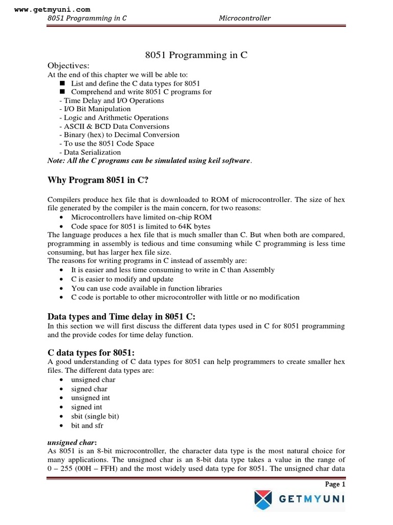 Electrical Engineering Engineering Microcontroller 8051 Programming In C Notes Pdf Binary 0057