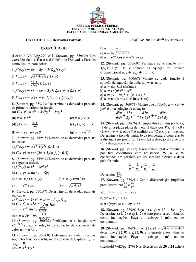 Exercícios de Derivadas Parciais | PDF | Derivado | Resistência ...