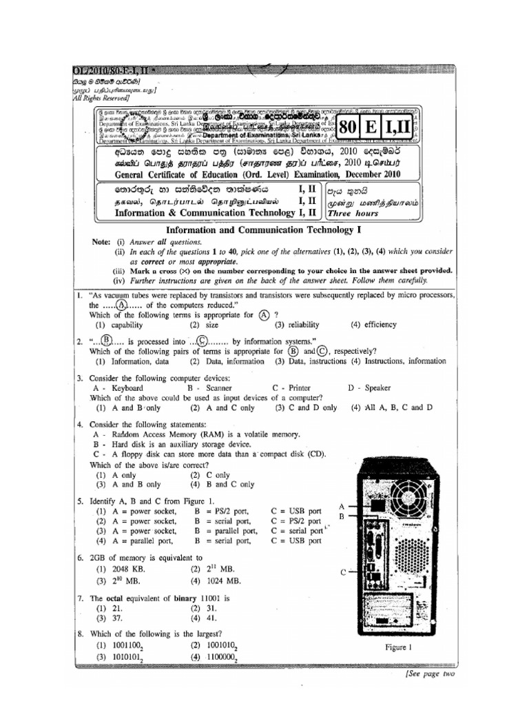 2010 OL ICT Past Paper and Answers English Medium | PDF