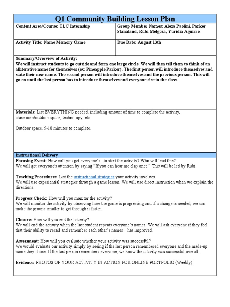 q1 Group Lesson Plan Template 1 | PDF