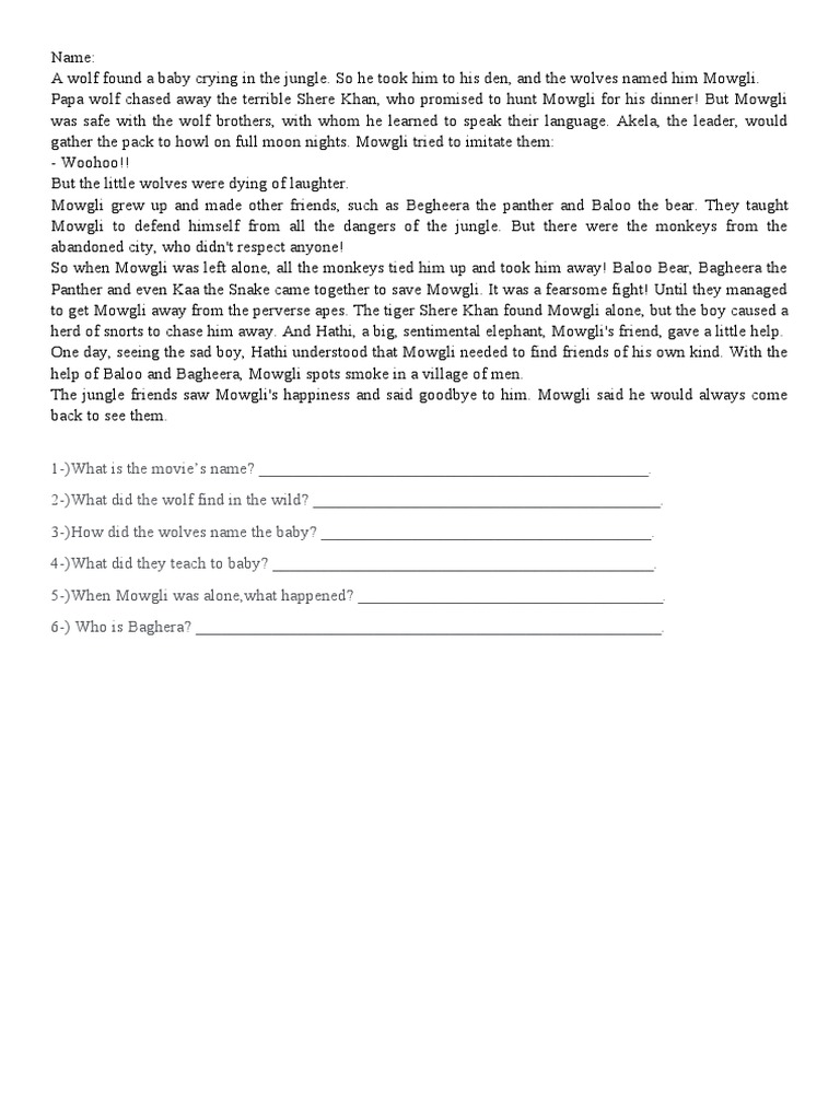 Mowgli's Jungle Adventures Explained | PDF | Language Arts & Discipline ...