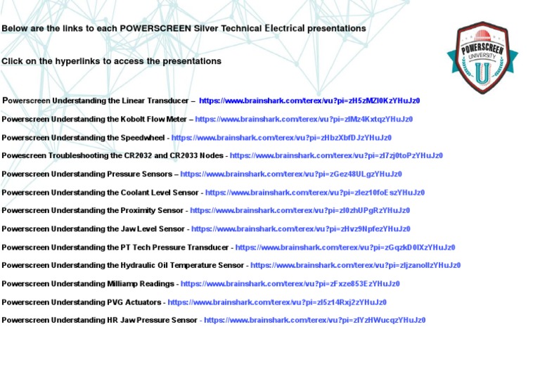 Powerscreen Technical Electrical Training Online Links | PDF