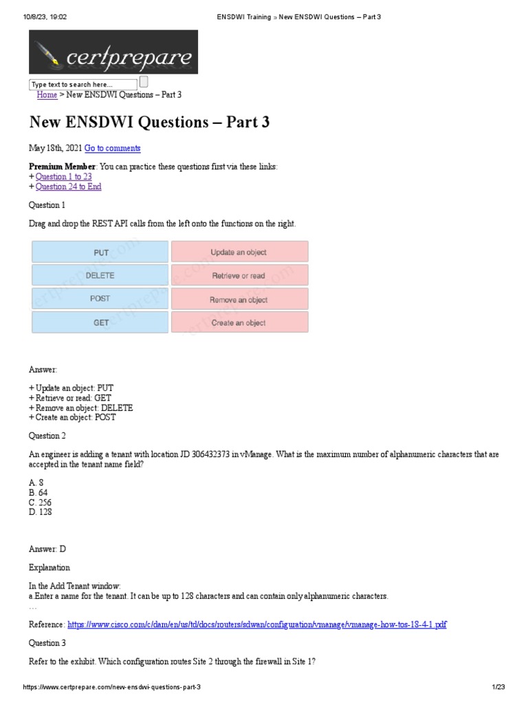 ENSDWI Training New ENSDWI Questions - Part 3 | PDF | Computer Network | Router (Computing)