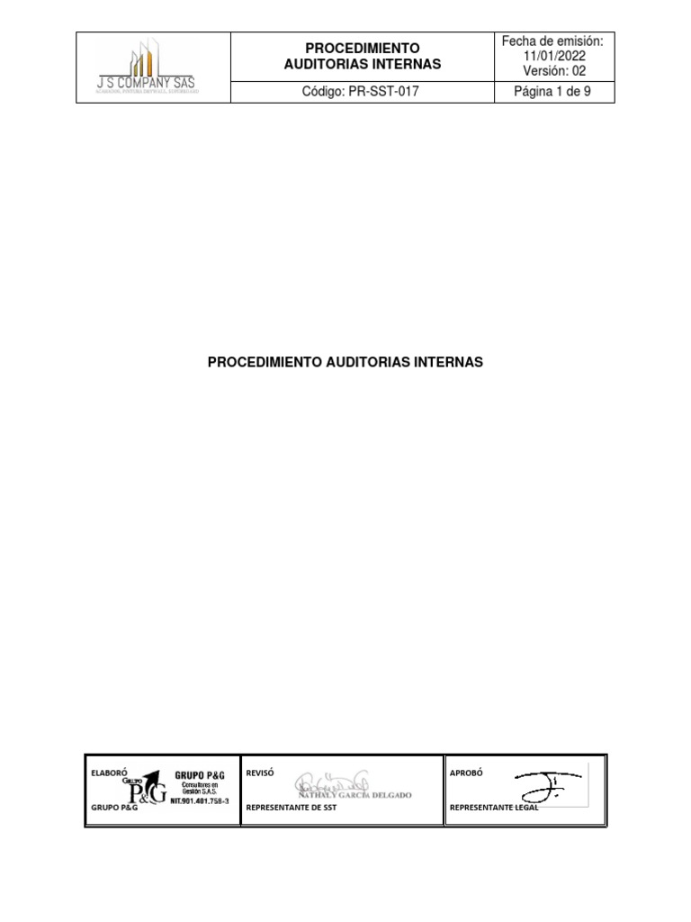 PR-SST-017 Procedimiento Auditoria Interna | PDF | Auditoría | Contralor PR-SST-017 Procedimiento Auditoria Interna | PDF | Auditoría | Contralor