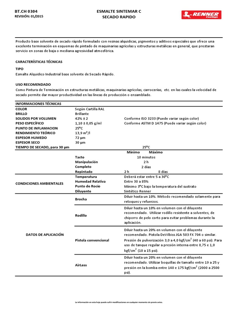 Anexo 4 - BT - CH 0304 ESMALTE SINTEMAR C - CyMic 20-02-2023 | Descargar gratis PDF | Agua ...