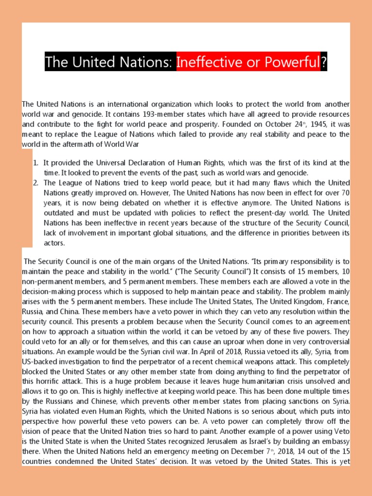 The United Nations Artical | PDF | United Nations | International Relations