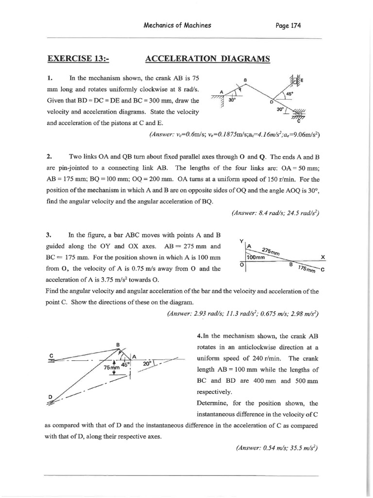 EXERCISE 13 - Tutorial Acceleration Diagrams - Questions | PDF