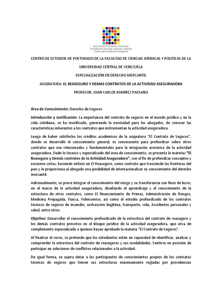 El Reaseguro Y Demas Contratos De La Actividad Aseguradora Pdf 3326