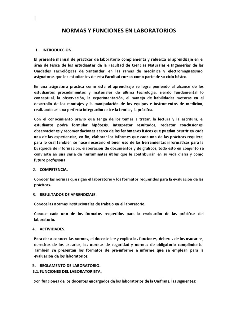 Normas de Seguridad y Formato de Presentacion de Pre Informe e Informe | PDF | Laboratorios ...
