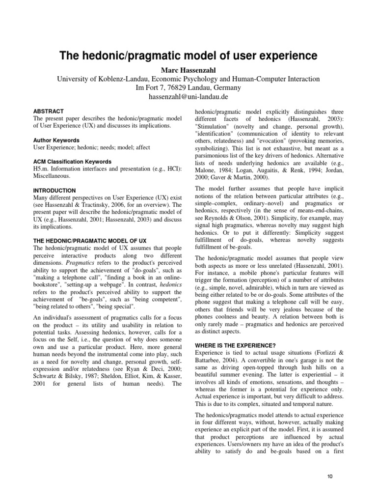 The Hedonic Pragmatic Model of User Expe | PDF | User Experience ...