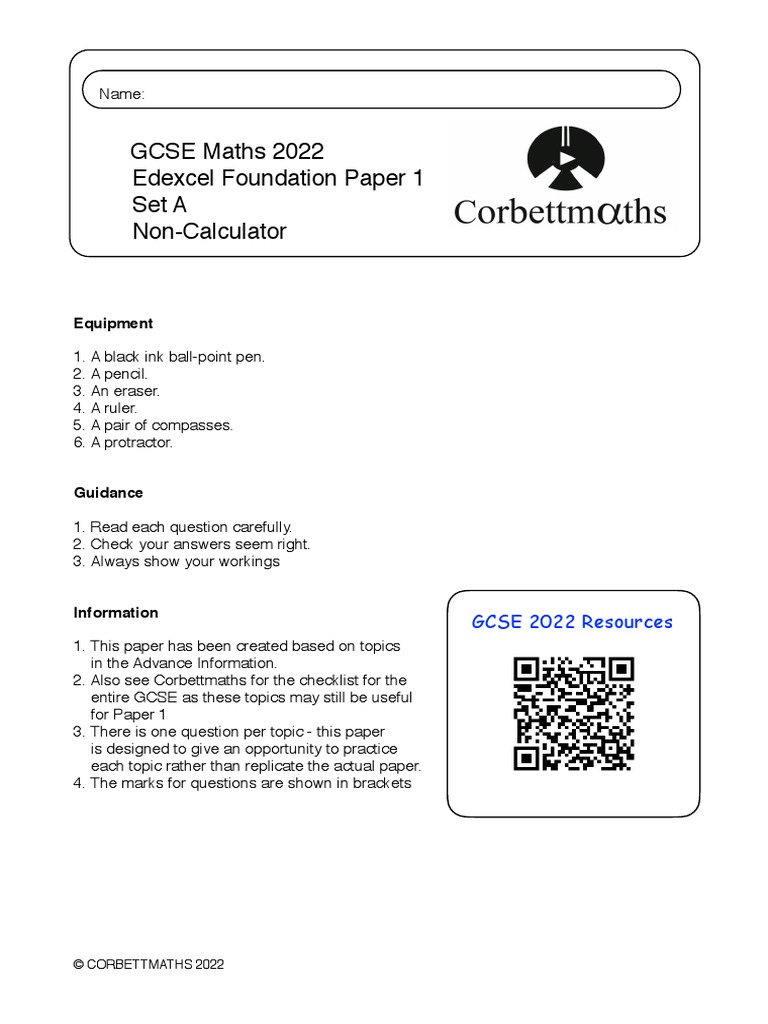 2022 Edexcel Foundation Paper 1 Set a 1 | PDF