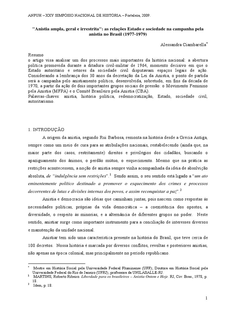 Anistia no Brasil: Estado e Sociedade | PDF | Brasil | Estado