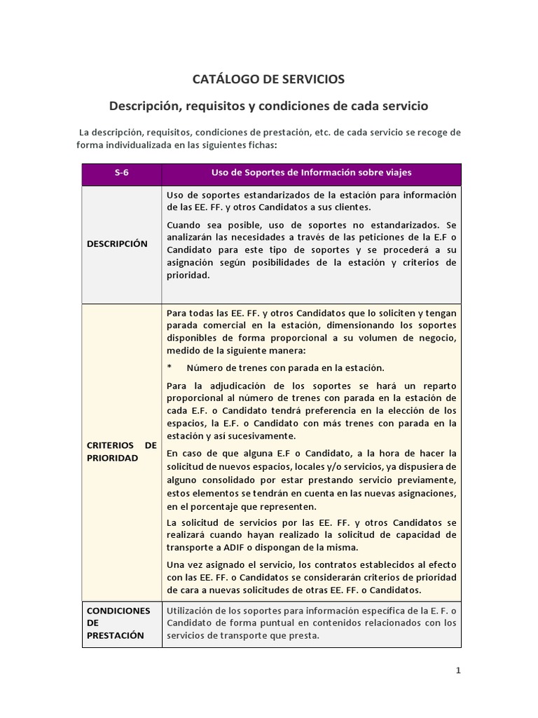 Catalogo de Servicios | Descargar gratis PDF | Transporte ferroviario ...