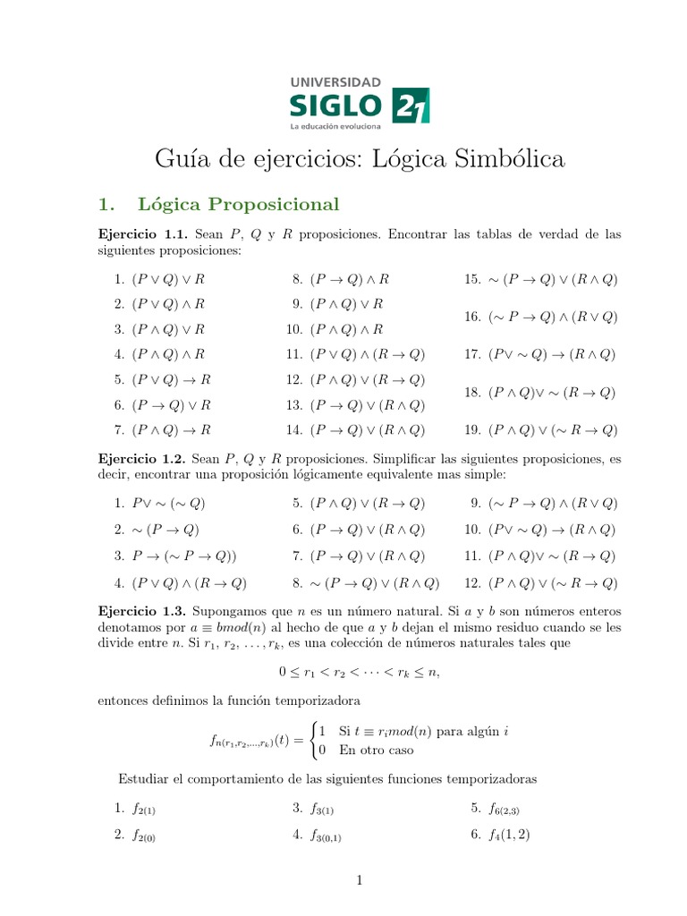 Guía de Ejercicios Lógica Simbólica-1 | PDF | Proposición | Álgebra de ...