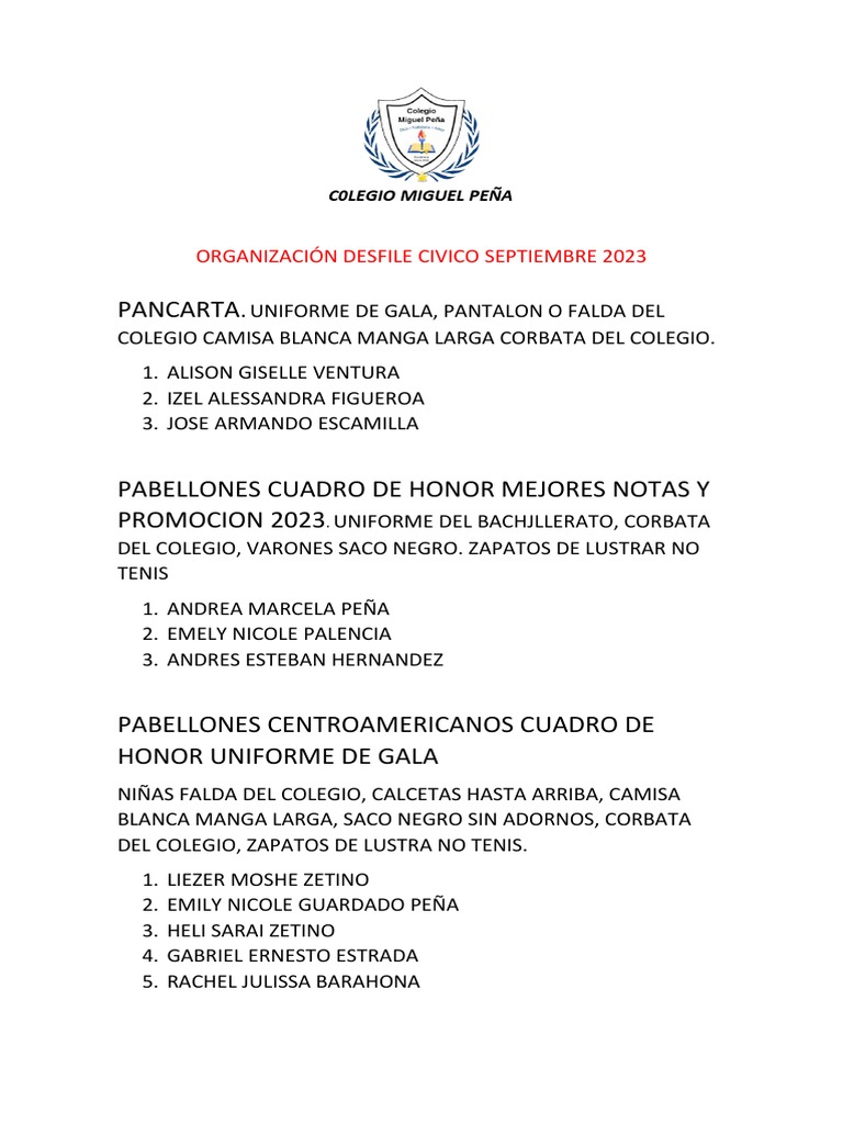 Organizacion Desfile Civico | PDF