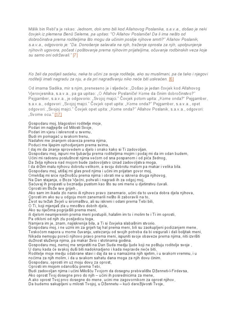 Ajeti I Hadisi Dobrocinstvo Roditeljima | PDF