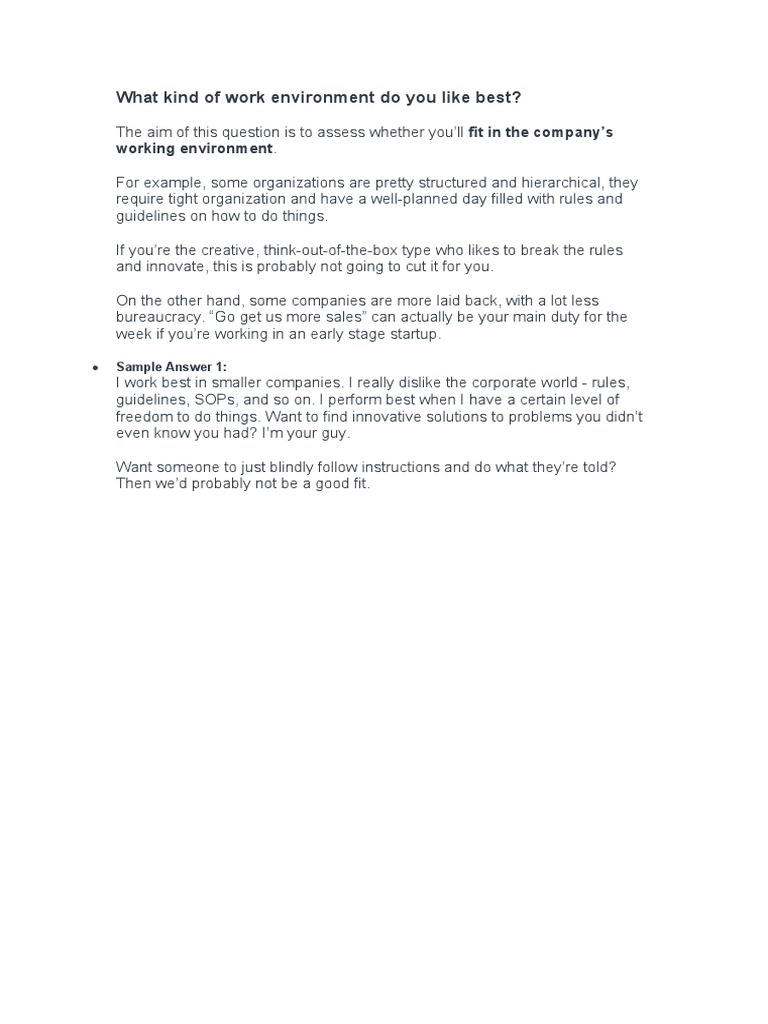 What Kind of Work Environment Do You Like Best | PDF | Business