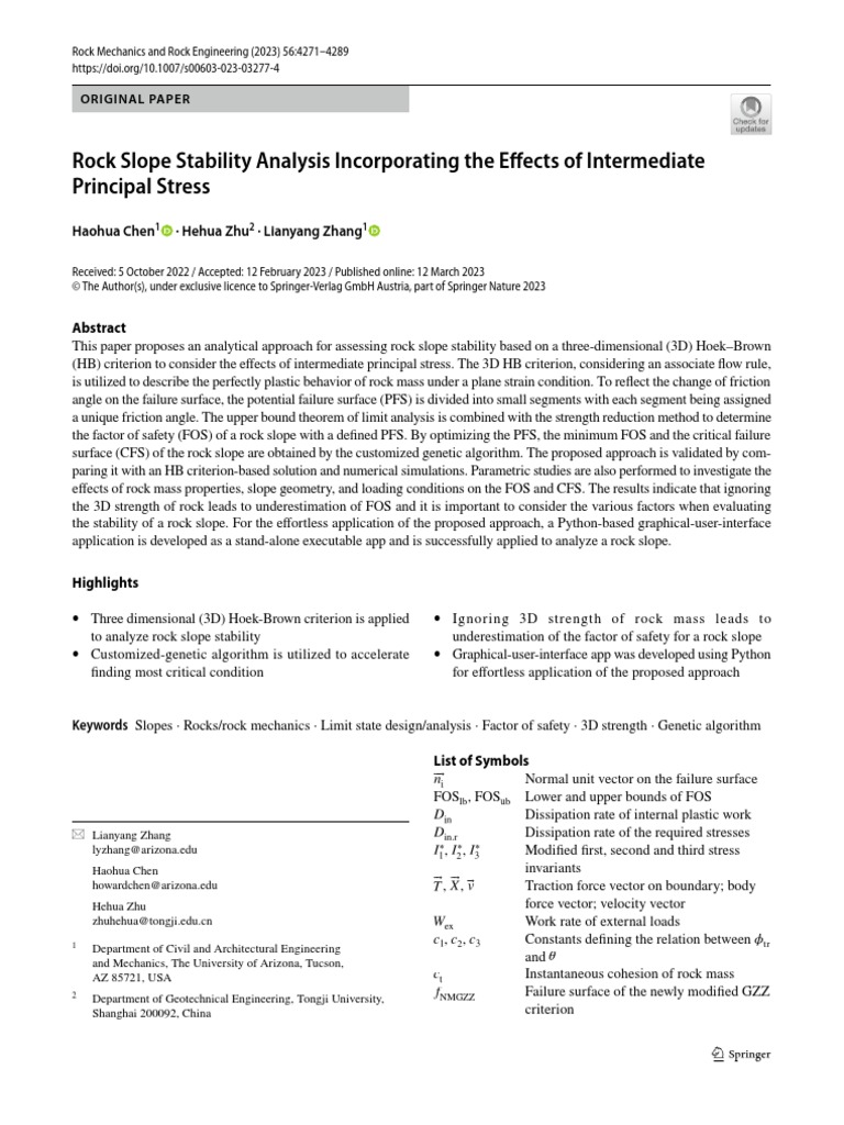 Rock Slope Stability Analysis Incorporating The Effects of Intermediate ...