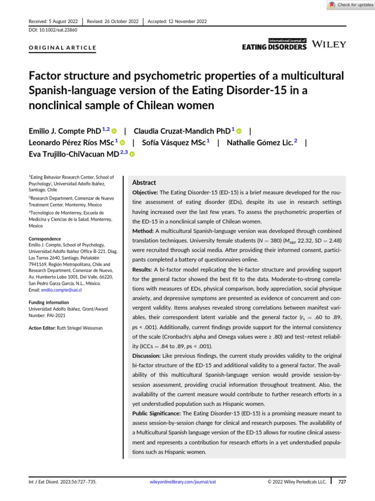 Psychometric Properties of ED-15 in Chilean Women | PDF | Psychology ...