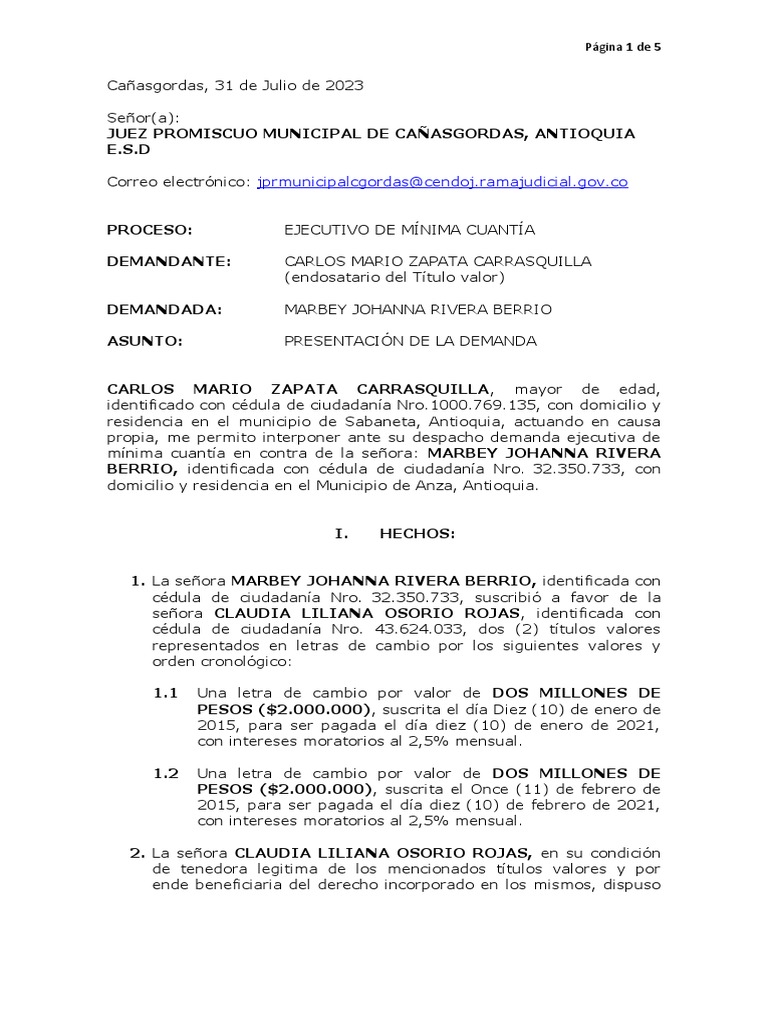 Modelo de Demanda Ejecutiva Con Acumulacion de Pretensiones | PDF | Mandato Modelo de Demanda Ejecutiva Con Acumulacion de Pretensiones | PDF | Mandato