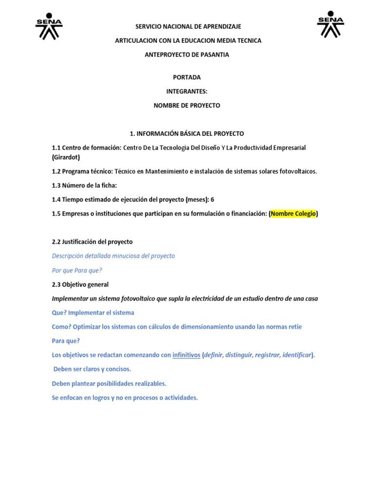 Formato de Proyecto Final SENA | PDF | Fotovoltaica | Sistema fotovoltaico