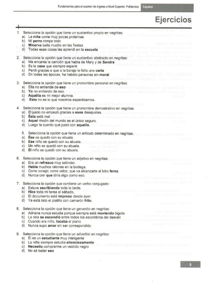 Preguntas de Esp, Mat y Fis | PDF