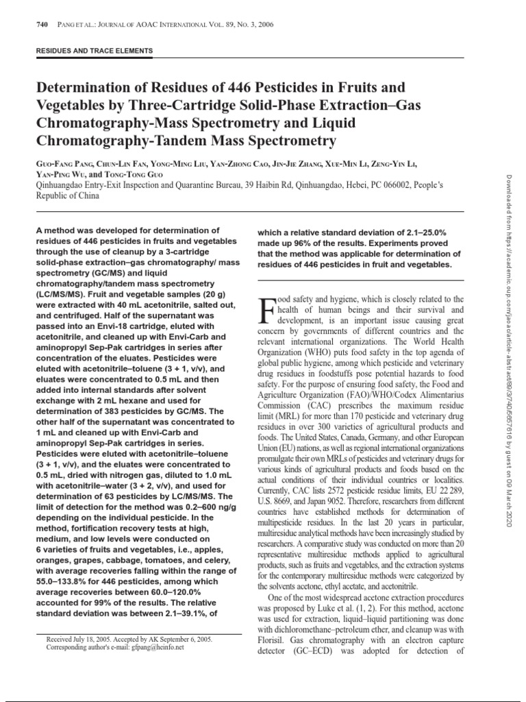 Determination 446 Pesticides Residue by GC Ms and LC Ms | PDF | Gas Chromatography | Gas ...