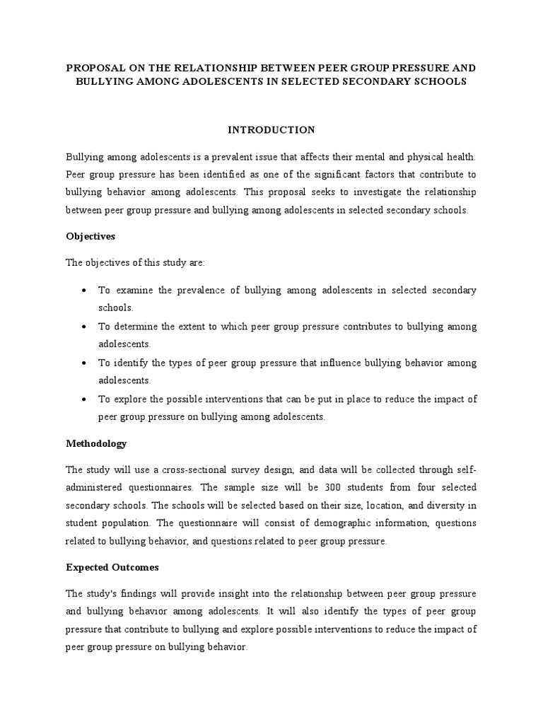 Proposal On The Relationship Between Peer Group Pressure and Bullying Among Adolescents in ...