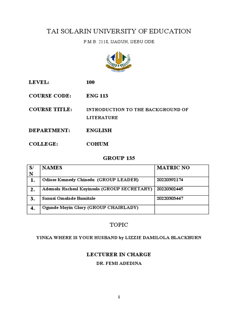 YINKA WHERE IS YOUR HUSBAND by LIZZIE DAMILOLA BLACKBURN | PDF | Mental ...