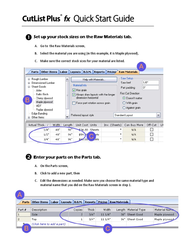 Quick Start Guide : Cutlist Plus | PDF