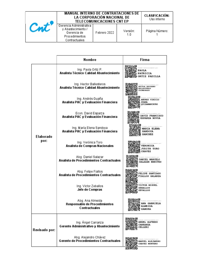 Manual Interno Contrataciones CNT EP | PDF | Presupuesto | Telecomunicaciones