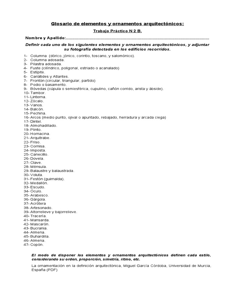 Glosario de Elementos y Ornamentos Arquitectónicos | PDF