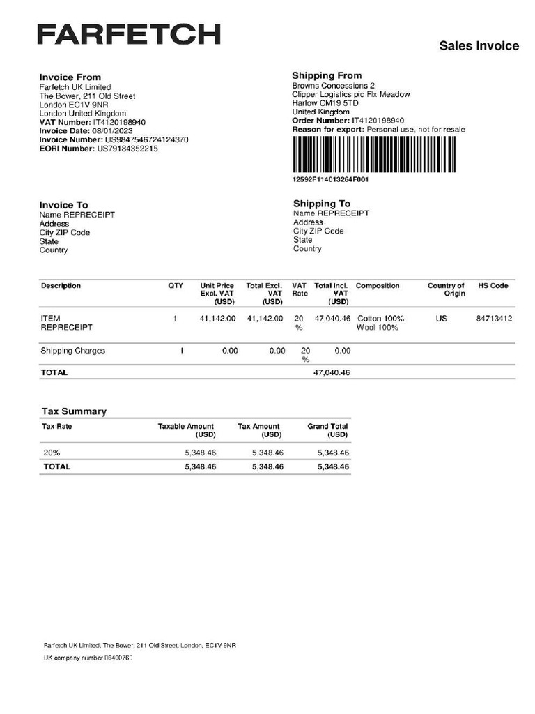 Facture Farfetch | PDF