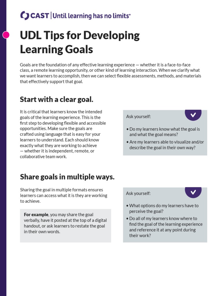 UDL Strategies for Effective Learning Goals | PDF | Learning | Goal