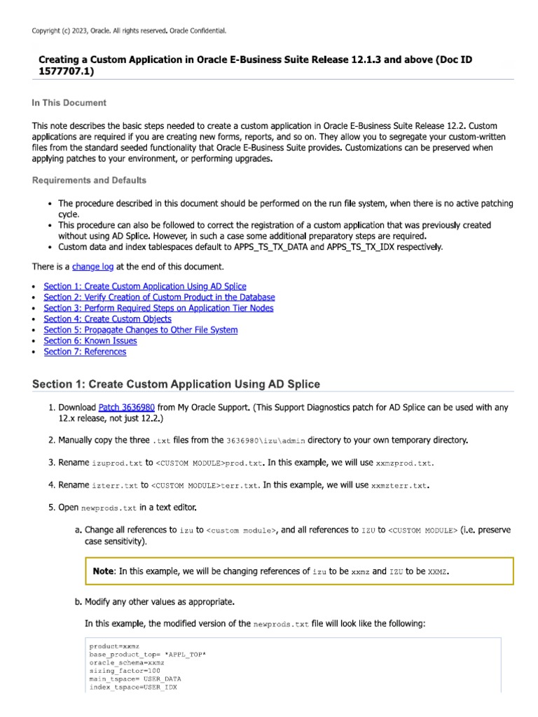 Creating A Custom Application in Oracle E-Business Suite Release 12.1.3 and Above (Doc ID | PDF