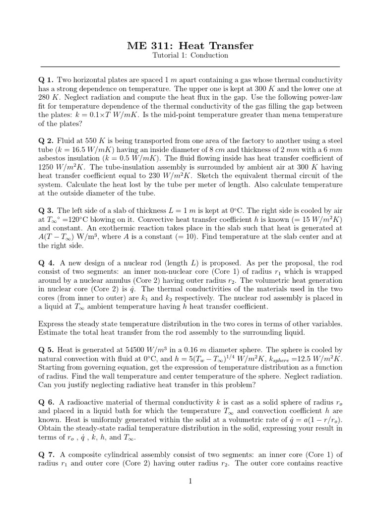 Heat Transfer Problems Tutorial | PDF | Heat Transfer | Thermal Conduction