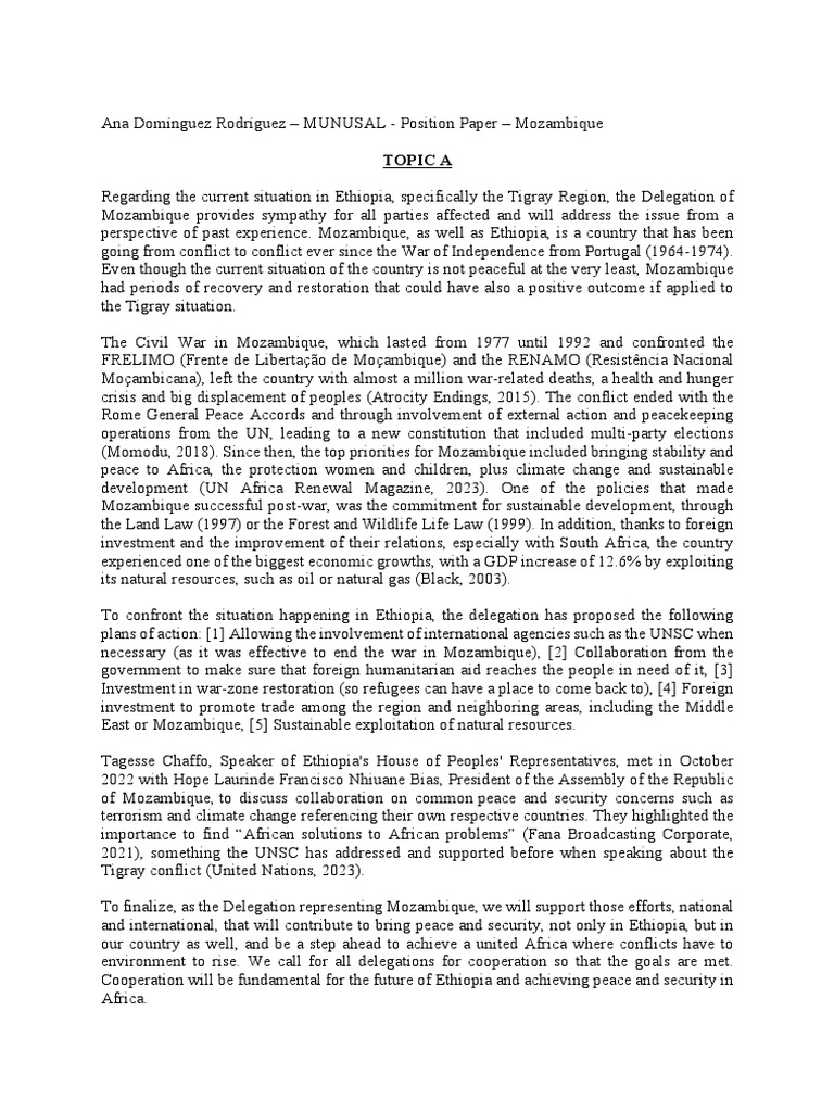 Mozambique - MUN Position Paper UNSC Example | PDF | Mozambique ...