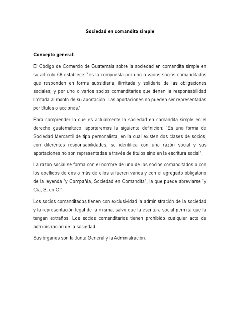 Sociedad en Comandita Simple | PDF