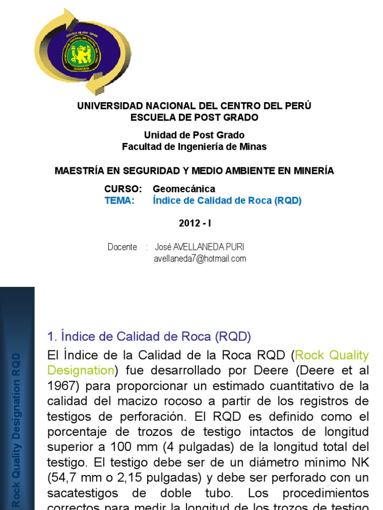 RQD Rock Quality Designation | PDF | Geología | Rocas